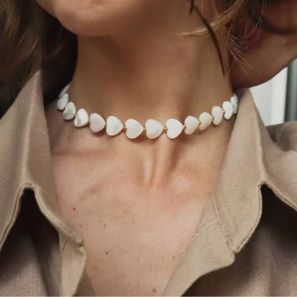 Jewelry | Minimalist White Gallstone Heartshaped Necklace Bead White Heart Necklace | Poshmark